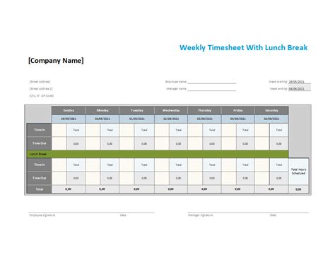 Timesheet Template With Lunch Break