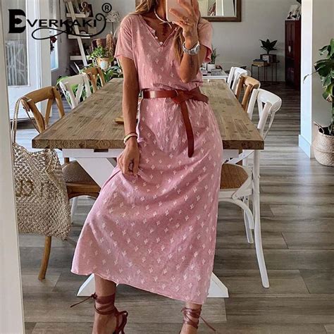 Everkaki Boho Print Maxi Jurk Met Riem Vrouwen Zom Grandado
