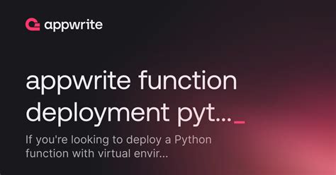 Appwrite Function Deployment Python Venv Threads Appwrite
