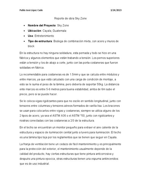 Reporte De Obra Sky Zone Pdf Ingeniería De Edificación