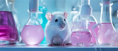 A Live White Laboratory Experimental Mouse Sits On Pills Stock Image