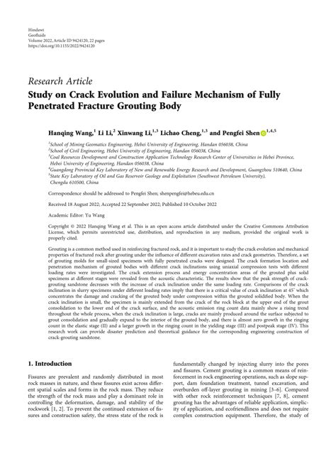 PDF Study On Crack Evolution And Failure Mechanism Of Fully Penetrated Fracture Grouting Body