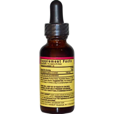 Natures Answer Raspberry Leaf Organic Alcohol Extract 1 Fl Oz 30 Ml