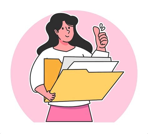 Premium Vector A Woman Searches For Data From A Document Folder