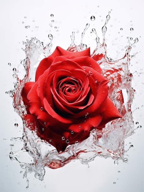 Premium Photo Red Rose With Water Splash And Drops On A White