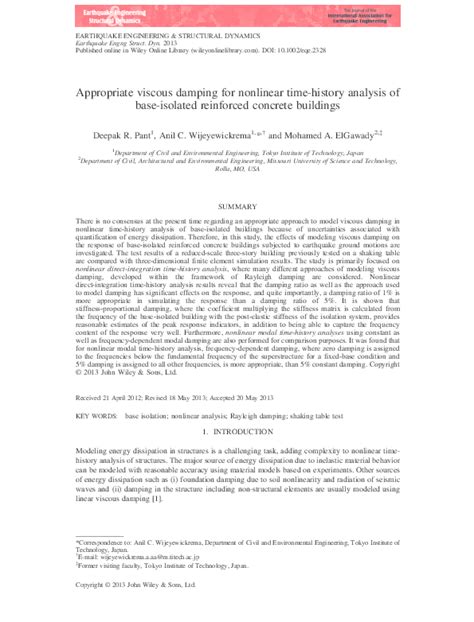 Appropriate Viscous Damping For Nonlinear Time History Analysis Of Base Isolated Reinforced