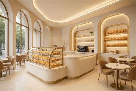 Modern Luxury Bakery Design — Elegant Café Interior With Curved