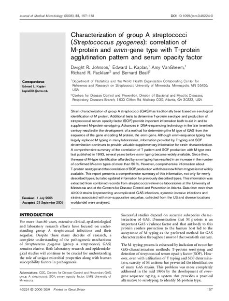 Pdf Characterization Of Group A Streptococci Streptococcus Pyogenes Correlation Of M