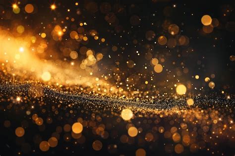Premium Photo Golden Stardust Bokeh On Black Background For Christmas