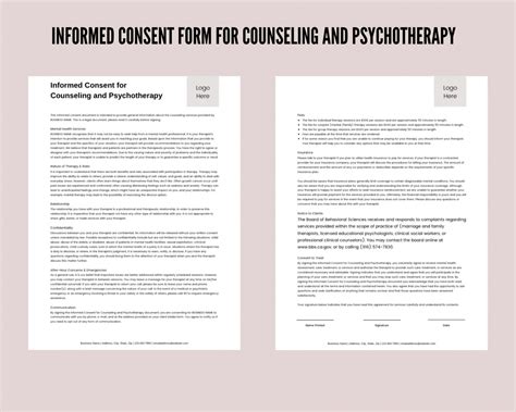 Free Counseling Informed Consent Form Template Sample Minasinternational