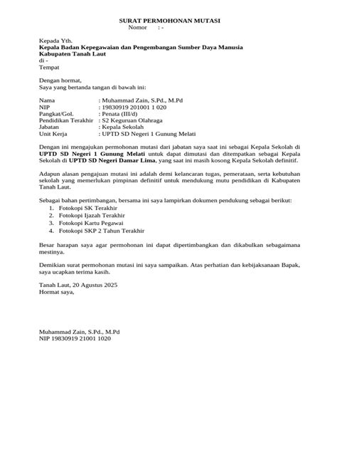 Surat Permohonan Mutasi Pdf