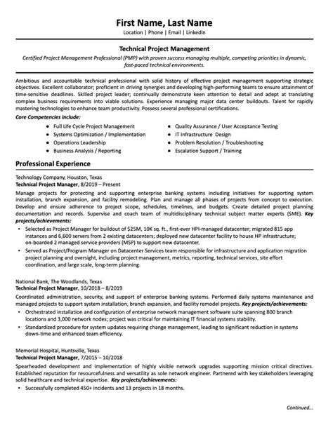 Technical Project Manager Resume Example Topresume