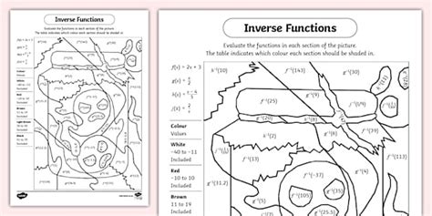 Inverse Functions Activity Color By Numbers Teacher Made