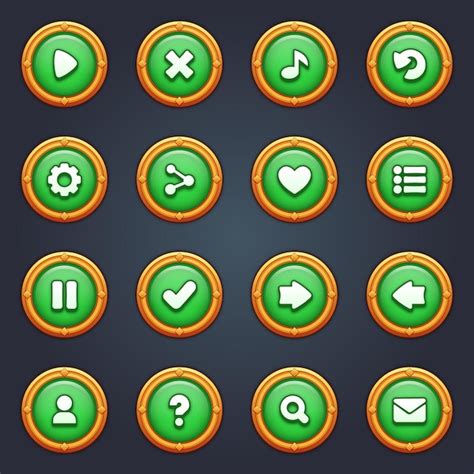 Premium Vector Game Ui Set Of Green Buttons In Cartoon Style Gui To