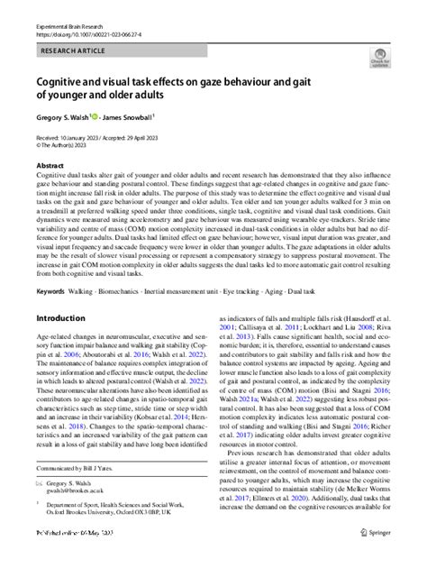 Pdf Cognitive And Visual Task Effects On Gaze Behaviour And Gait Of