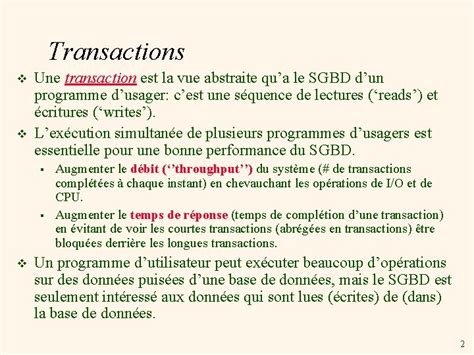 Gestion Des Transactions Survol Chapitre 16 1 Transactions