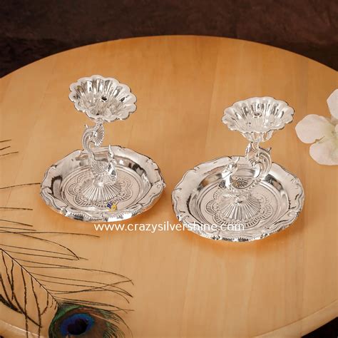 Peacock Diya Pair Crazy Silver Shinebest Selling German Silver Ts