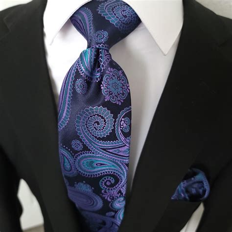 Navy Blue Gold Paisley Floral Silk Tie Pocket Square Cufflink Set