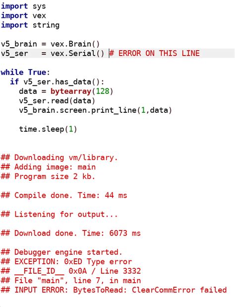 Reading Vex V5 Serial Port Using Python Vexcode V5 Tech Support Vex Forum