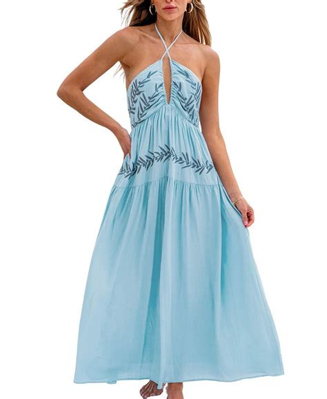 Cupshe Womens Leaf Print Cutout Halter Beach Dress Macys