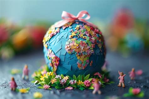 Artistic Globe With Colorful World Map And Tiny Figures Suitable For