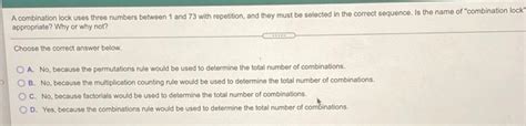 Solved A Combination Lock Uses Three Numbers Between 1 And