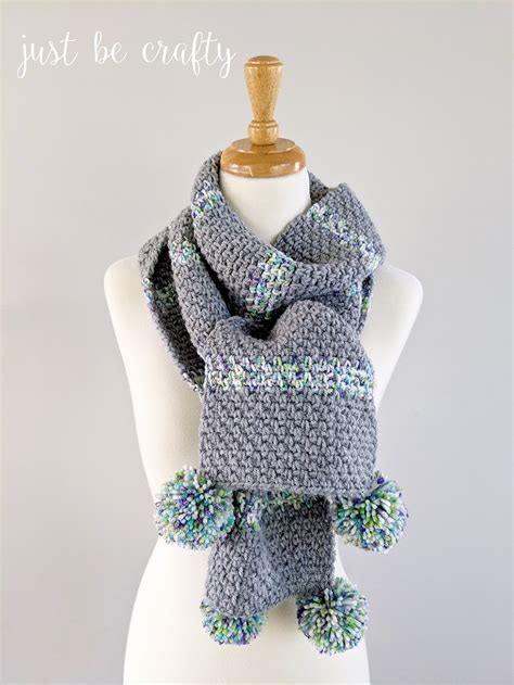 Moss Stitch Pom Pom Scarf Pattern Video Tutorial By Just Be Crafty