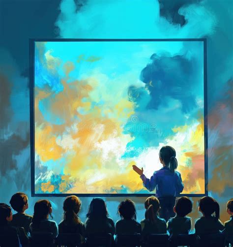 Art Class Presentation With Colorful Abstract Painting Students Observing Teacher Stock Image Art Class Presentation With Colorful Abstract Painting Students Observing Teacher Stock Image