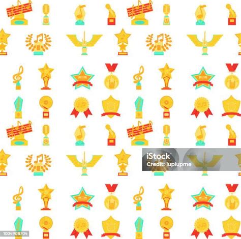 만화 음악 상 조상 엔터테인먼트 우승자 최고 예술가 공적 상 완벽 한 패턴 배경 벡터 일러스트 레이 션 Nomination에 대한 스톡 벡터 아트 및 기타 이미지 Istock