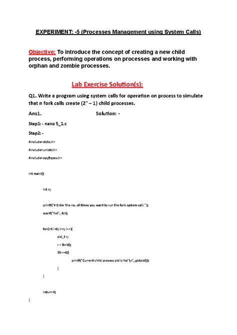 Lab Exp 5 6 Exercises Os Lab Practicals Experiment 5 Processes