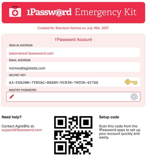 Hardened 1password Emergency Kit