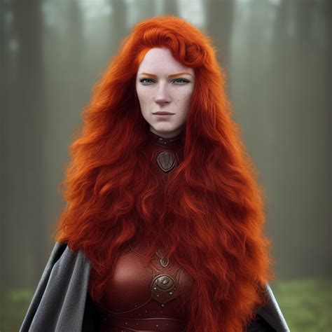 Krea Ai Strong Young Woman Long Wavy Red Hair Ginger And