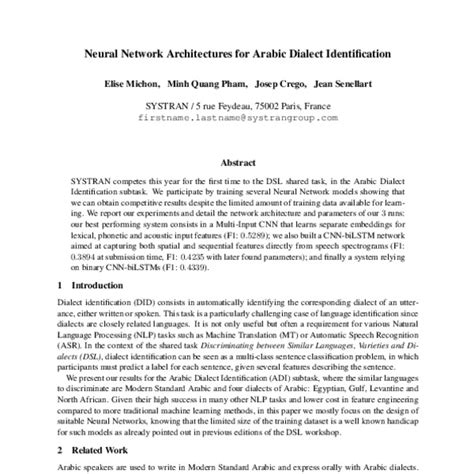 Neural Network Architectures For Arabic Dialect Identification Acl