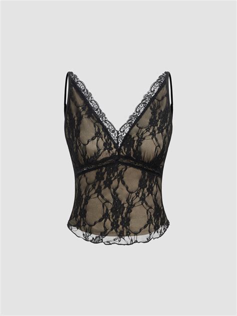 Lace Lace V Neck Crop Tank Top For Date