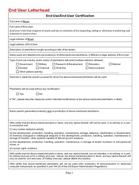 Fillable Online End Use End User Certificate Fax Email Print Pdffiller