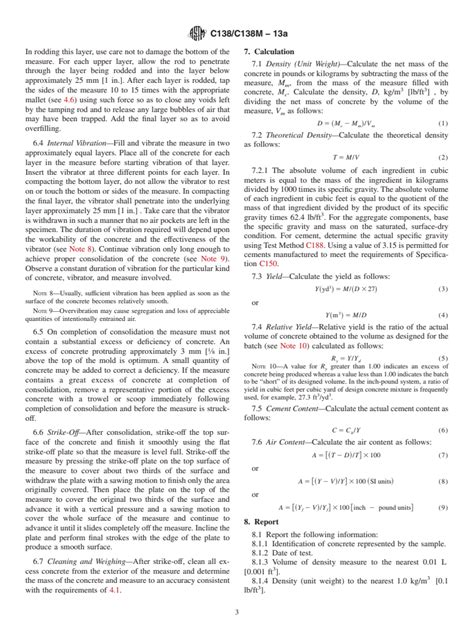 ASTM C138 C138M 13a Standard Test Method For Density Unit Weight