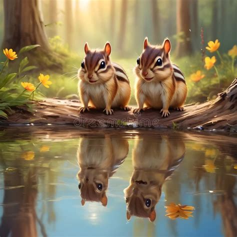 Image Of Chipmunk In A Forest Reflection Flawlessly Captured In The