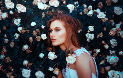 Wallpaper Girl Face Hair Roses For Mobile And Desktop Section