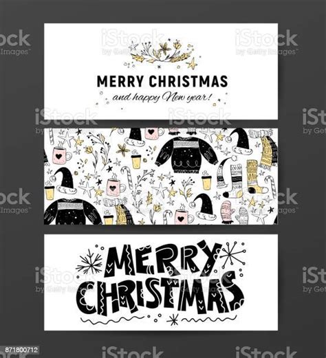 Set Vektor Natal Tahun Baru Desain Kartu Ucapan Selamat Ilustrasi Stok