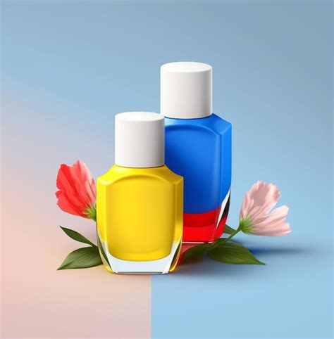 Una Botella De Perfume Con Tapa Roja Y Tapa Azul Foto Premium