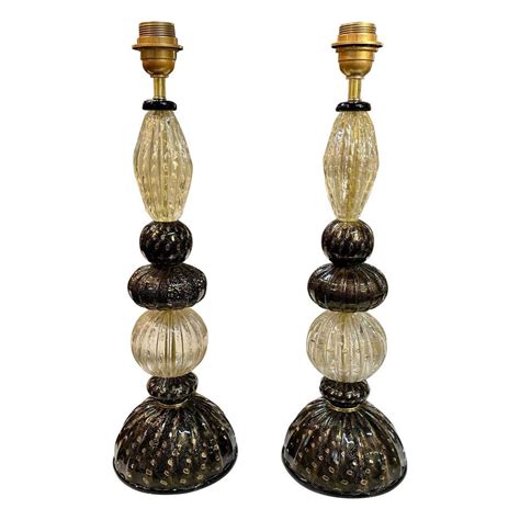 Pair Of Murano Gold Leaf And Black Glass Table Lamps For Sale At