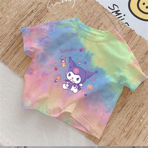 เสื้อยืดคอกลม แขนสั้น พิมพ์ลาย Kuromi สีมัดย้อม แฟชั่นฤดูร้อน สําหรับเด็กผู้หญิง Shopee Thailand