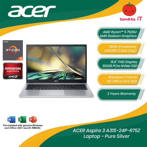 Acer Aspire 3 A315 24p R75z Laptop Pure Silver 156 Inch Fhd Ips