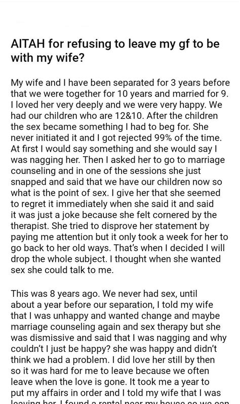 AITAH for refusing to leave my gf to be with my wife? – DJOTD.com
