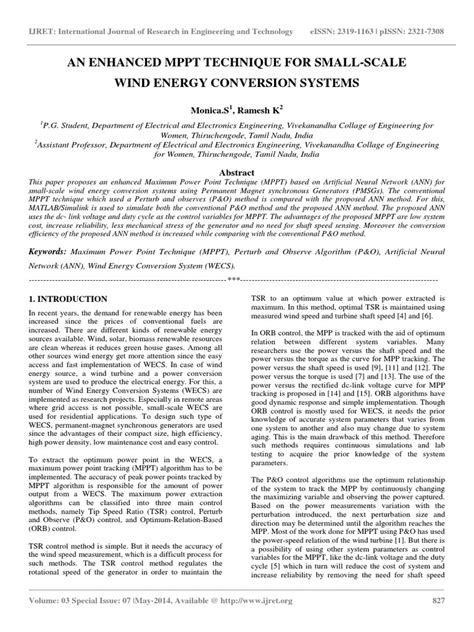 12an Enhanced Mppt Technique For Small Scale Wind Energy Conversion Systems Pdf Electric