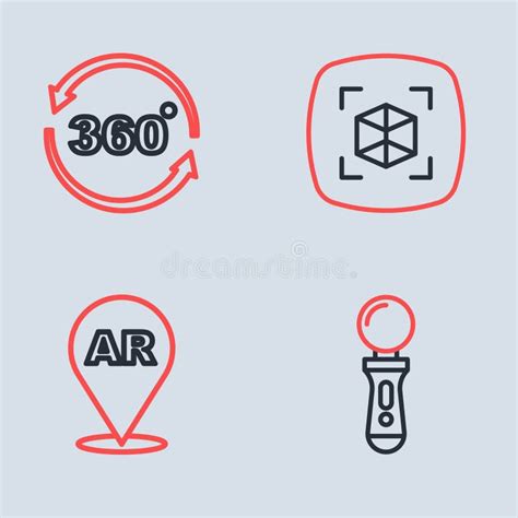 Set Line D Modeling Augmented Reality AR VR Controller Game And Degree View Icon Vector