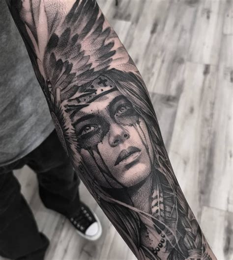Black Native American Girl Tattoo
