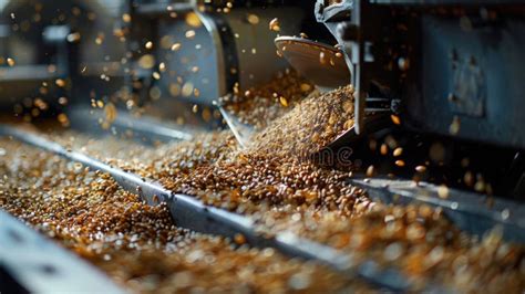 Granos De Trigo Que Fluyen En La Planta Industrial De Transformación De