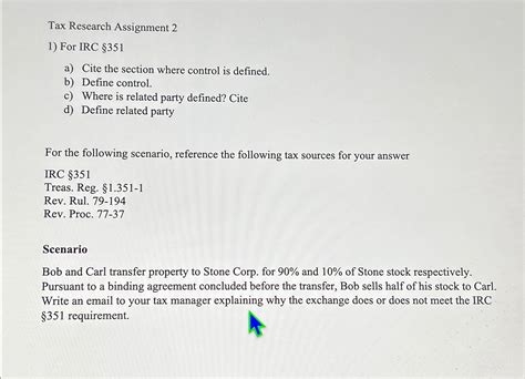 Solved Tax Research Assignment 2For IRC §351a) ﻿Cite the | Chegg.com