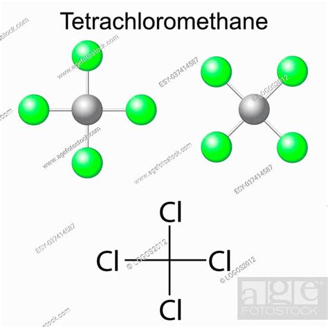 Structural Chemical Formula And Model Of Carbon Tetrachloride